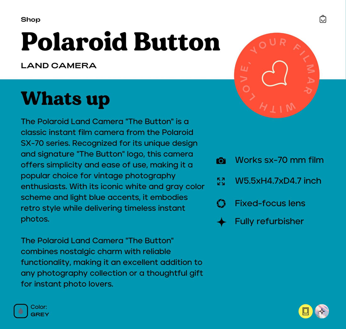 Polaroid Land Camera "The Button" - Vintage Instant Film Camera, Class